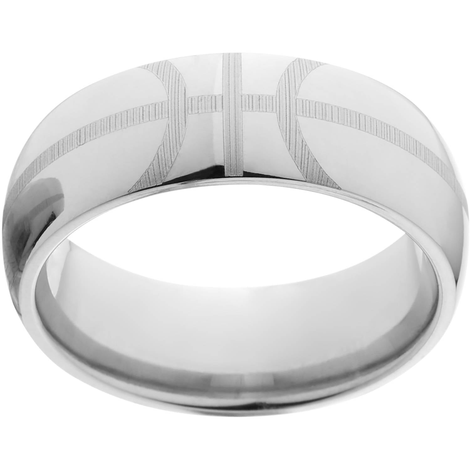 8mm Half-Round Titanium Basketball Lasered Ring in Basketball Gift Box ...