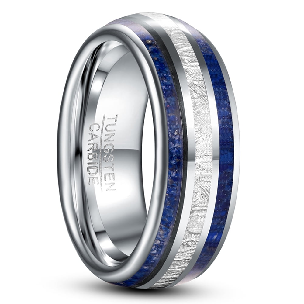 8mm Imitated Meteorite Tungsten Wedding Ring for Men with Lapis Lazuli ...