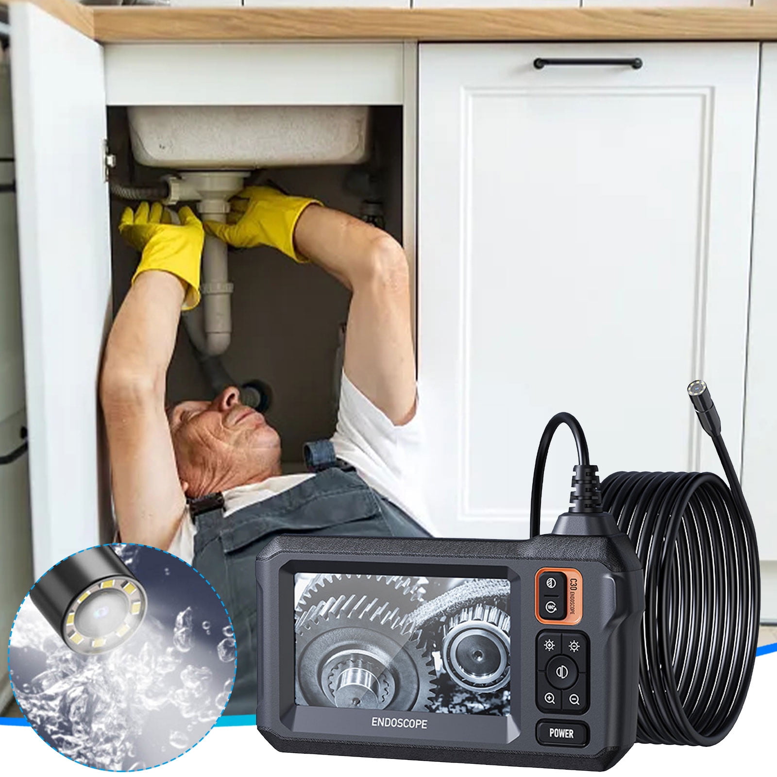 8mm Lens Duct Camera, Auto Repair Borescope, LED Screen, Real-Time View ...