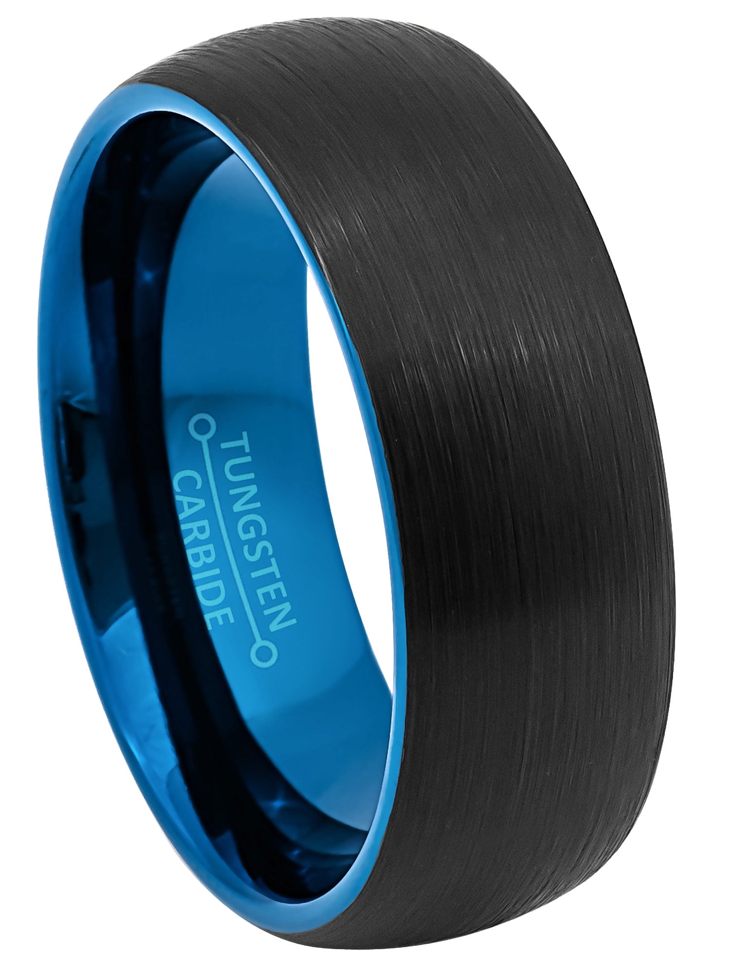8mm Men's 2-Tone Blue & Black Tungsten Wedding Band, Brushed Finish Anniversary Ring ...