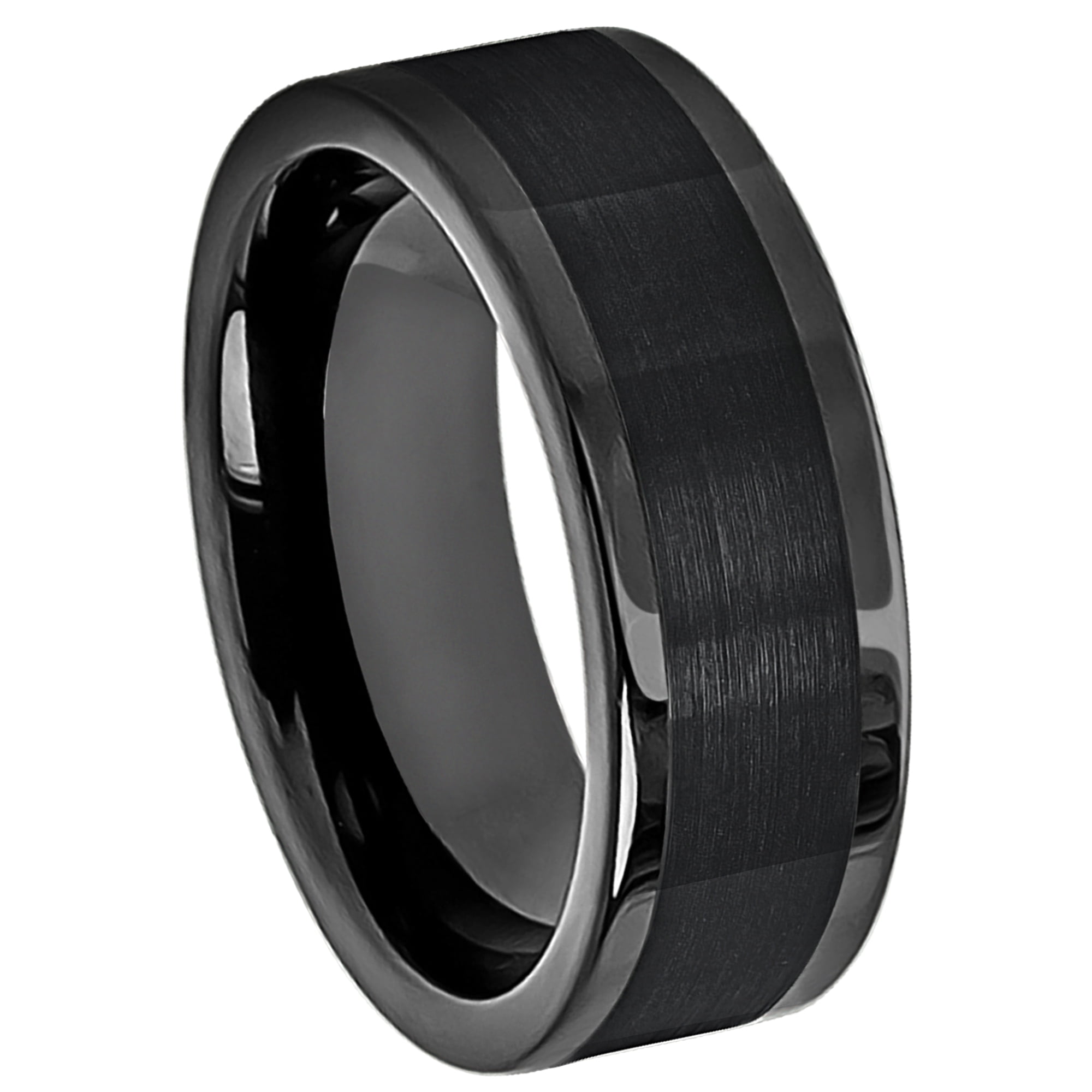 8mm Men's Black Cobalt Wedding Band, Brushed Finish Pipe Cut ...