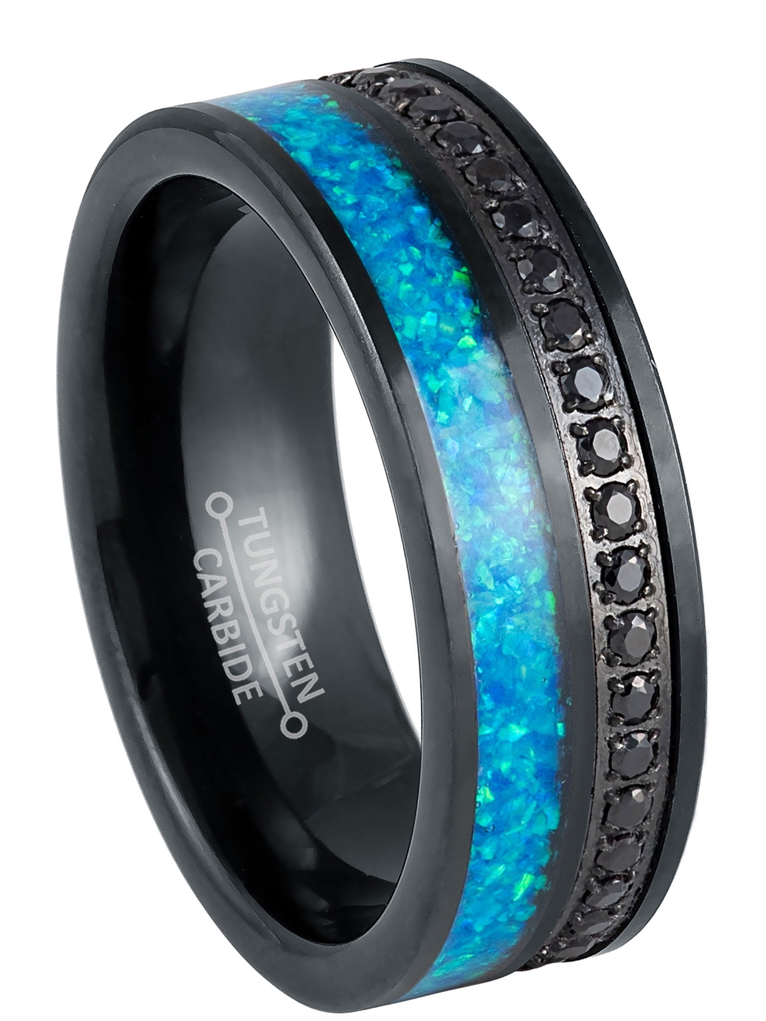 8mm Men's Black Tungsten Eternity Wedding Band, Black Cubic Zirconia ...