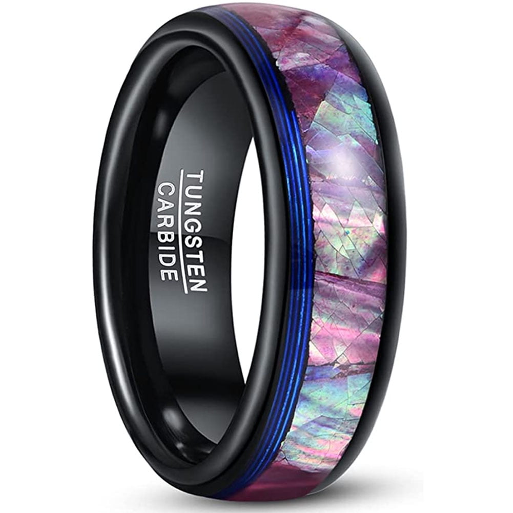 8mm Men's Black Tungsten Ring Wedding Band with Blue Guitar String and ...