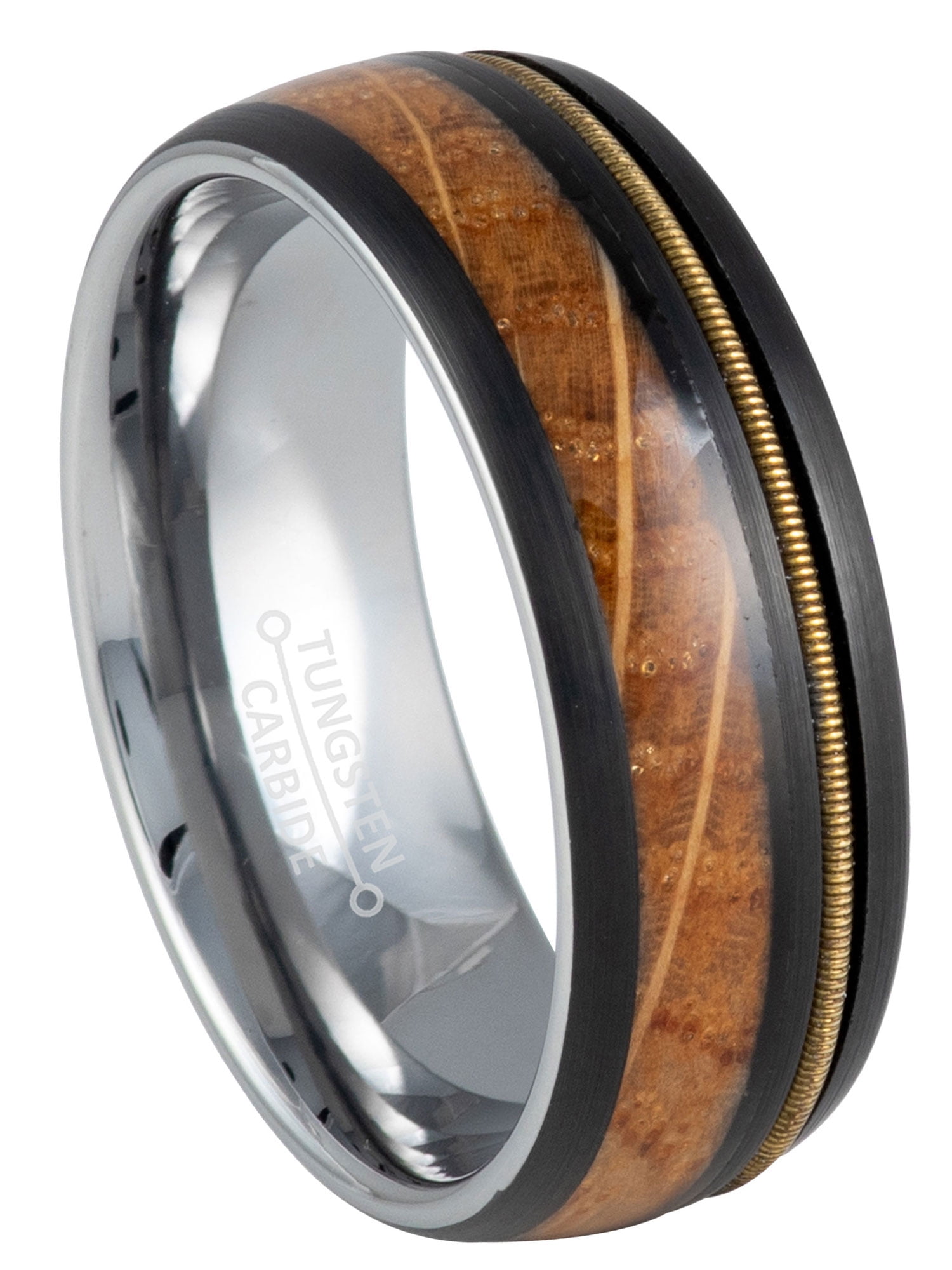 8mm Men's Black Tungsten Wedding Band, Barrel & Guitar String Inlay ...