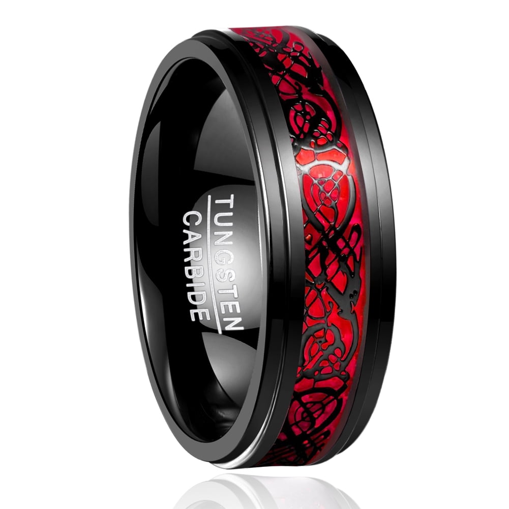 8mm Men's Black and Red Tungsten Carbide Wedding Ring Celtic Tungsten ...