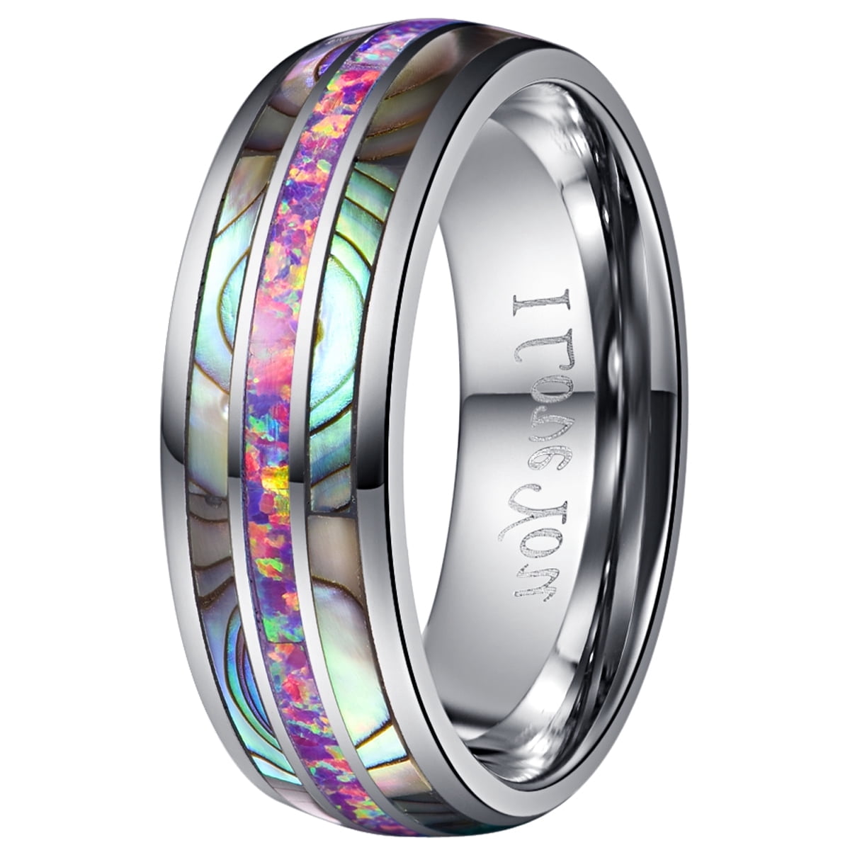 8mm Men's Lavender Purple Created Opal Tungsten Carbide and Abalone ...
