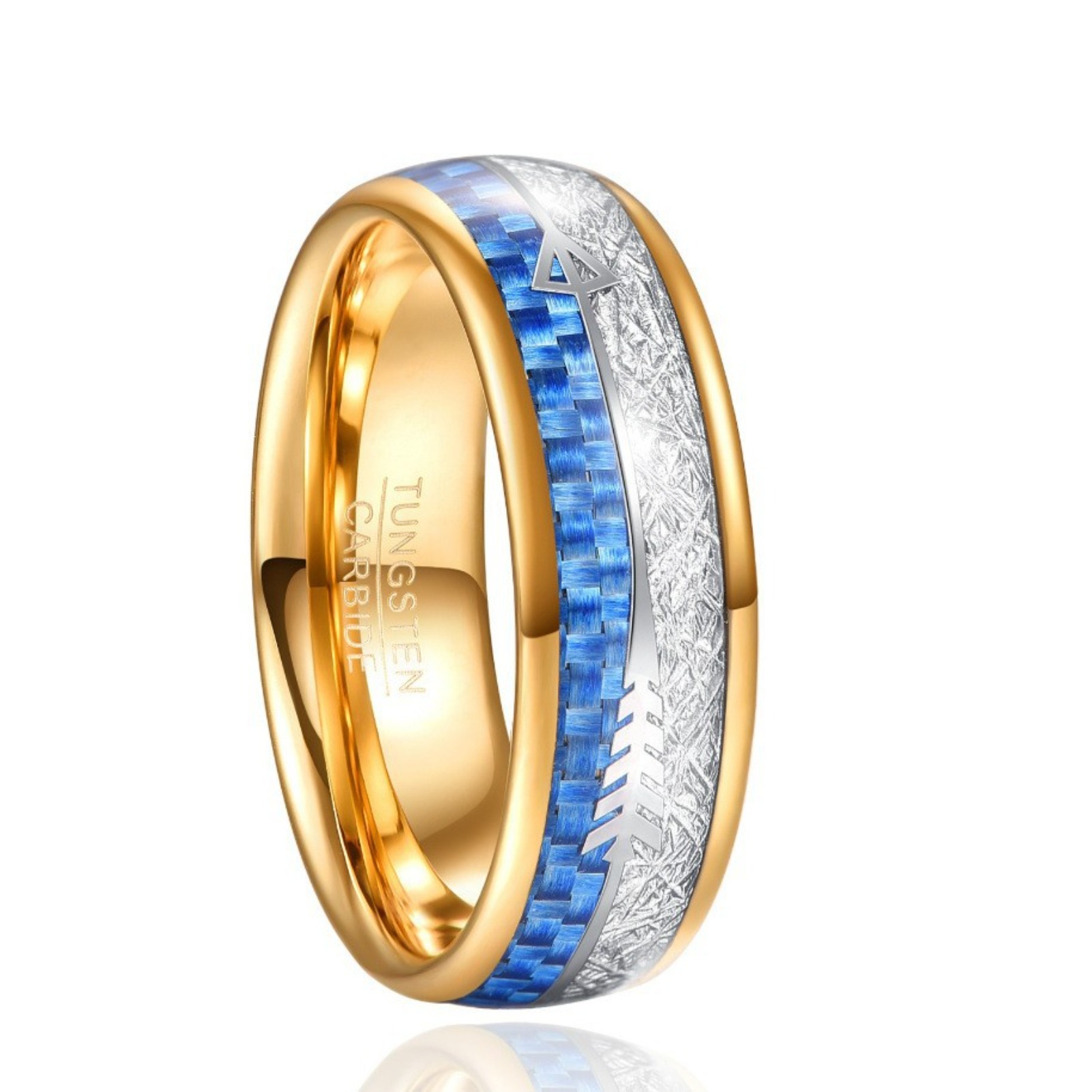 8mm Men's Ring 18K Gold Plated with Blue Carbon Fiber and Meteorite Men ...