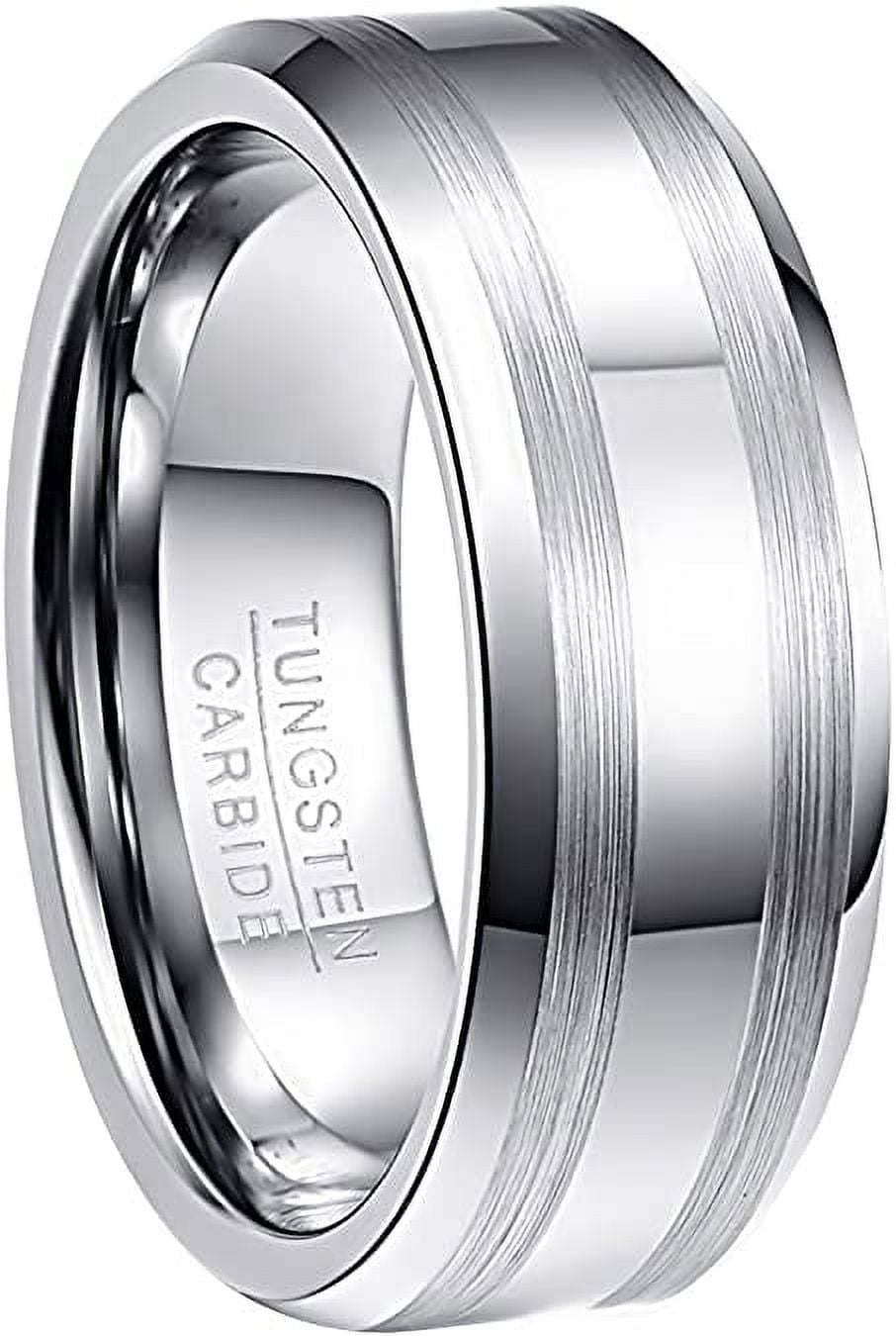 8mm Men's Silver Tungsten Carbide Ring Burshed Wedding Band with ...
