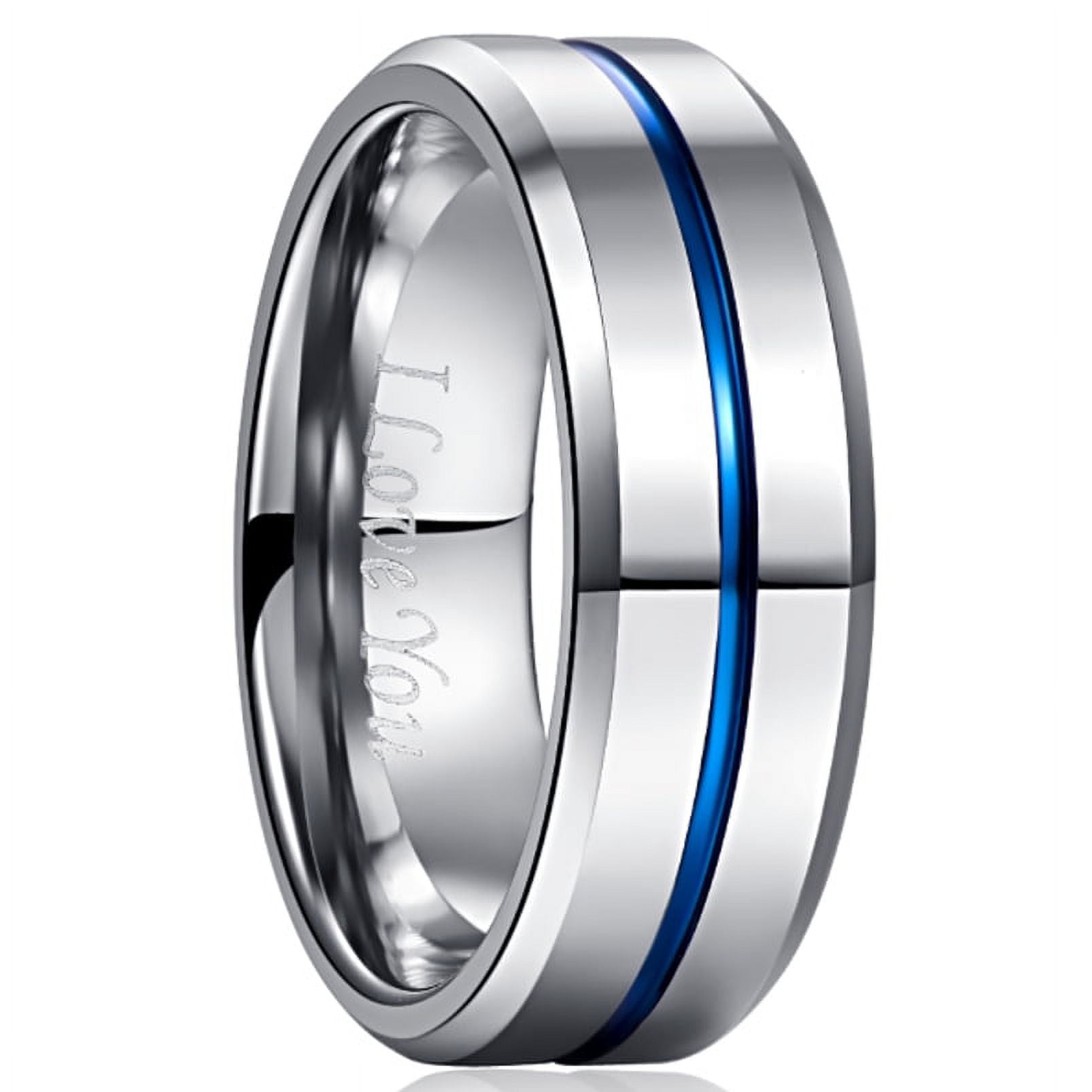 8mm Men's Sliver Grooved Tungsten Carbide Ring Polished Beveled Edge ...