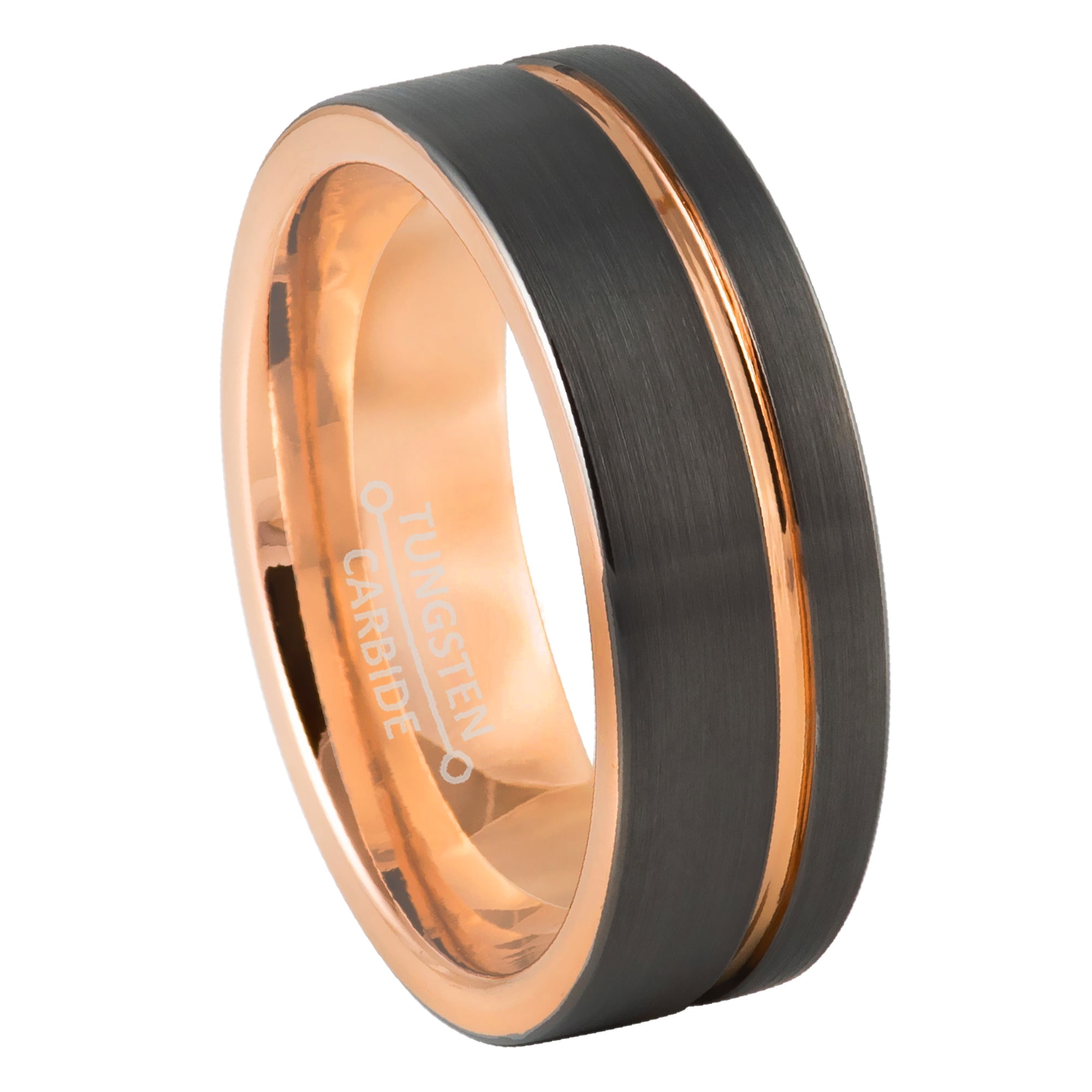 8mm Mens 2-Tone Rose Gold Tungsten Wedding Band, Off Center Groove ...