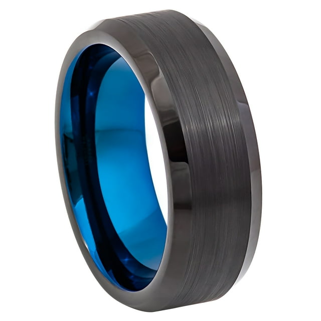 8mm Mens 2-Tone Tungsten Wedding Band, Brushed Center, Beveled Edge Engagement Ring - TN904WAs10 ...