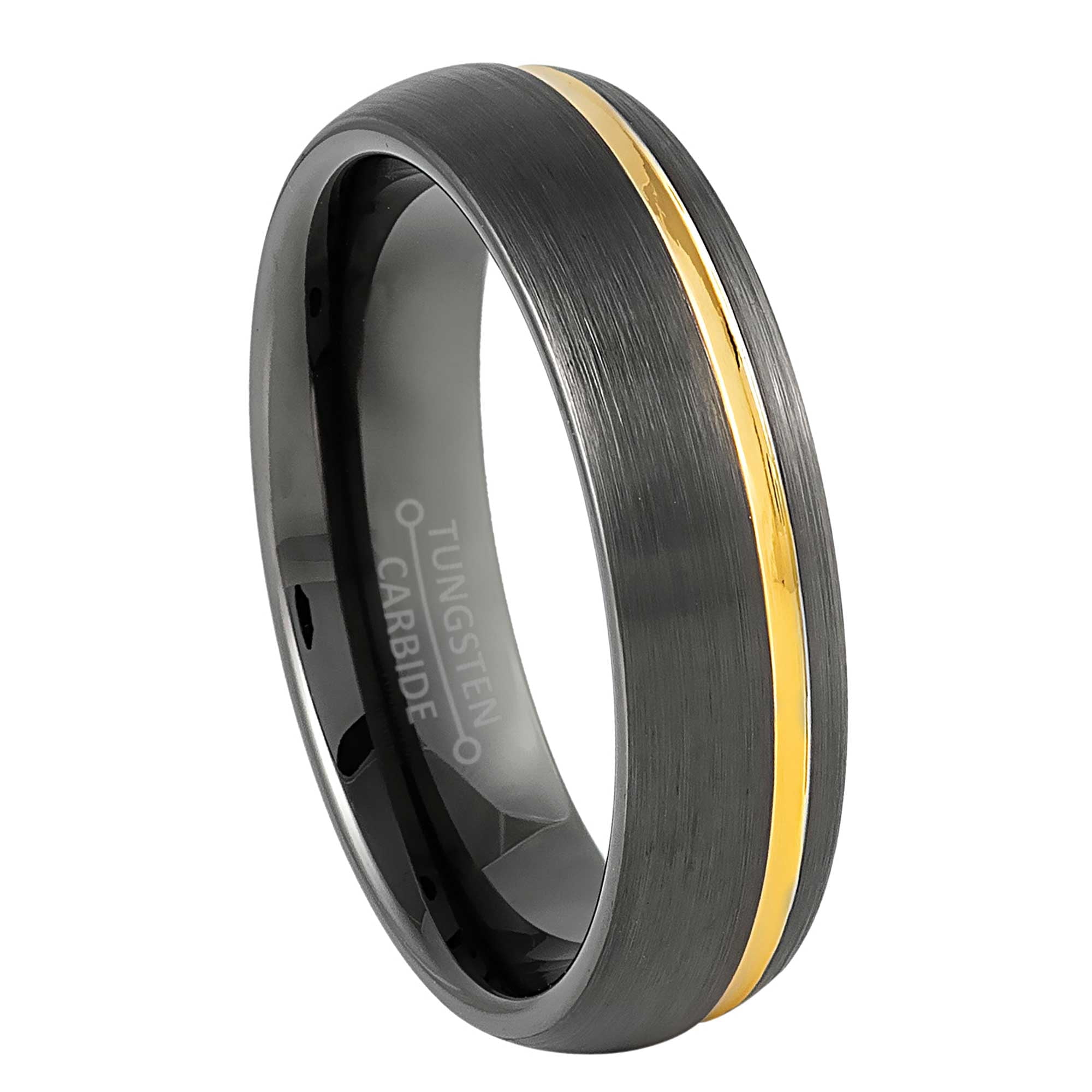 6mm Womens Gun Metal Tungsten Wedding Band, Off Center Groove, Dome ...