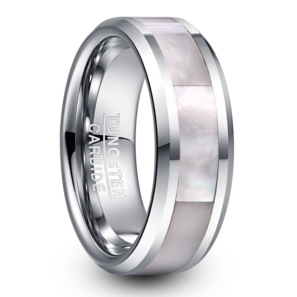 8mm Natural Mother of Pearl Inlay Tungsten Wedding Ring for Women ...