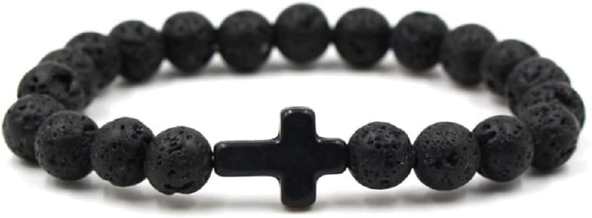 8mm Natural Stone Bracelet Religious Cross Beads Link Bracelet Lava ...