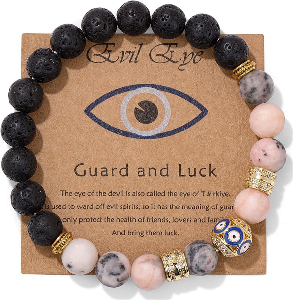 8mm Natural Stone Evil Eye Lucky Charm Elastic Bracelets for Women and ...