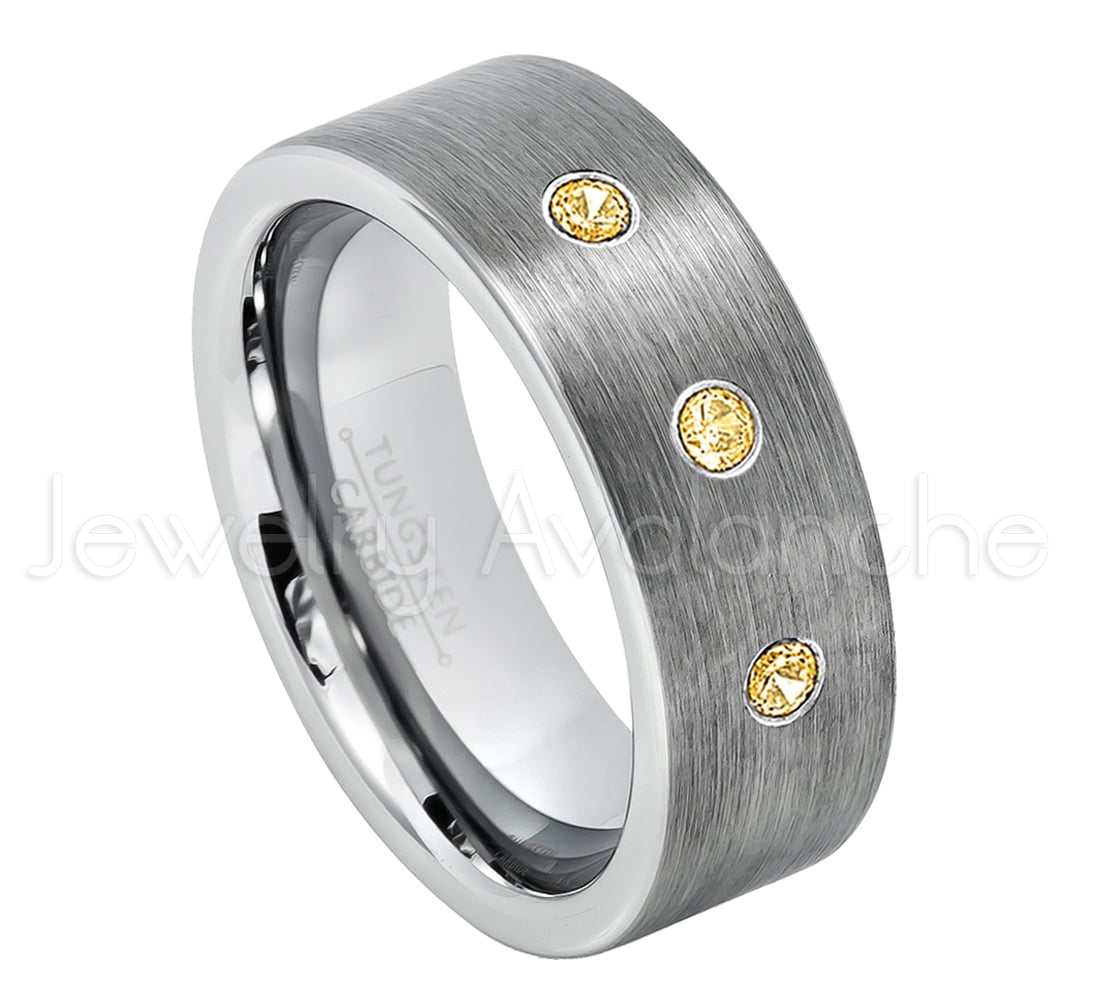 8mm Pipe Cut Tungsten Wedding Band - 0.21ctw Citrine 3-stone Band ...