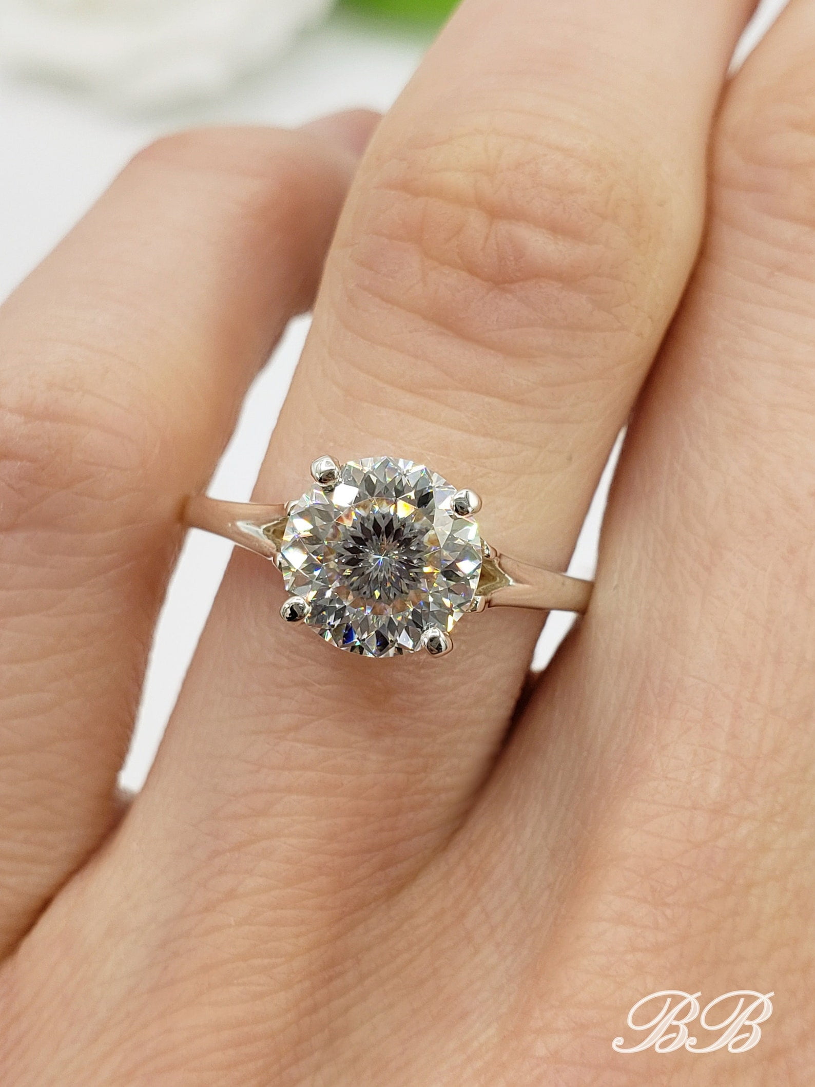 8mm Portuguese Cut, Tinted GH Near Colorless Moissanite, 4-Prong ...