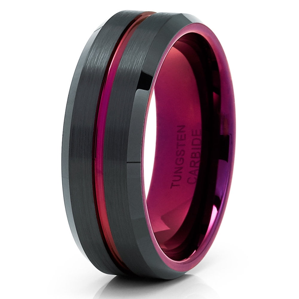 8mm Purple Tungsten Wedding Band Men & Women Black Tungsten Ring ...
