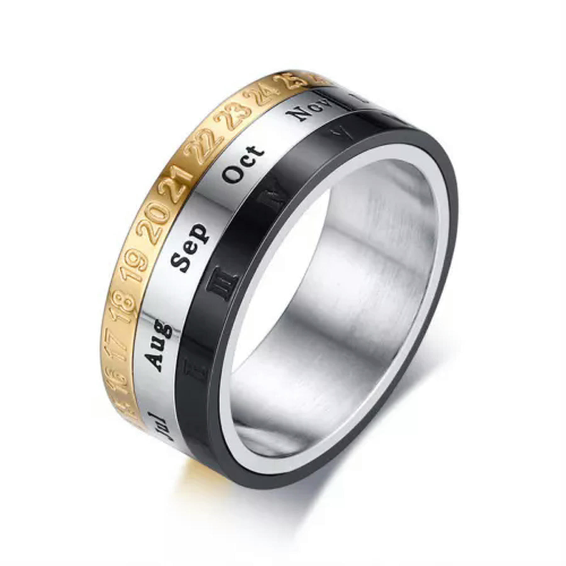 8mm Roman Numerals Spinner Band Men's Stainless Steel Engagement Ring ...