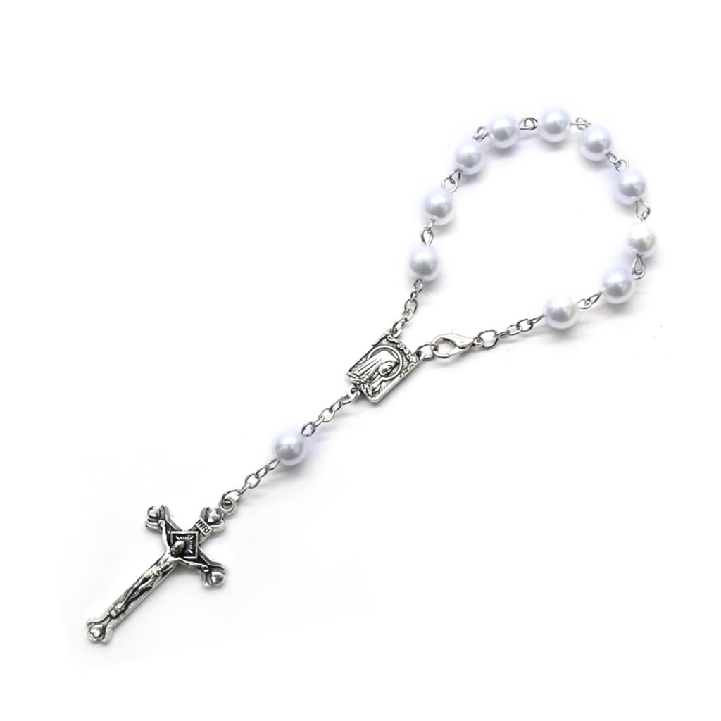 8mm Rosary Baptism Favor 11-Bead Pearl Finger Rosaries Weddings Party ...