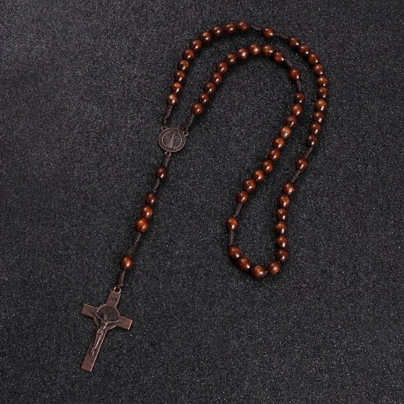 8mm Rosary Bead Cross Pendant Woven Rope Chain Necklace Christ Jesus ...