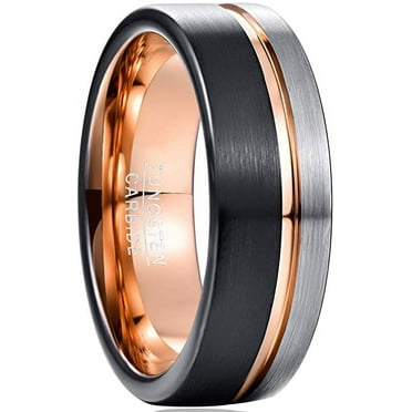 8mm Black Rose Gold Tungsten Carbide Wedding Band Ring for Men Brushed Finish Size 5-15 ...