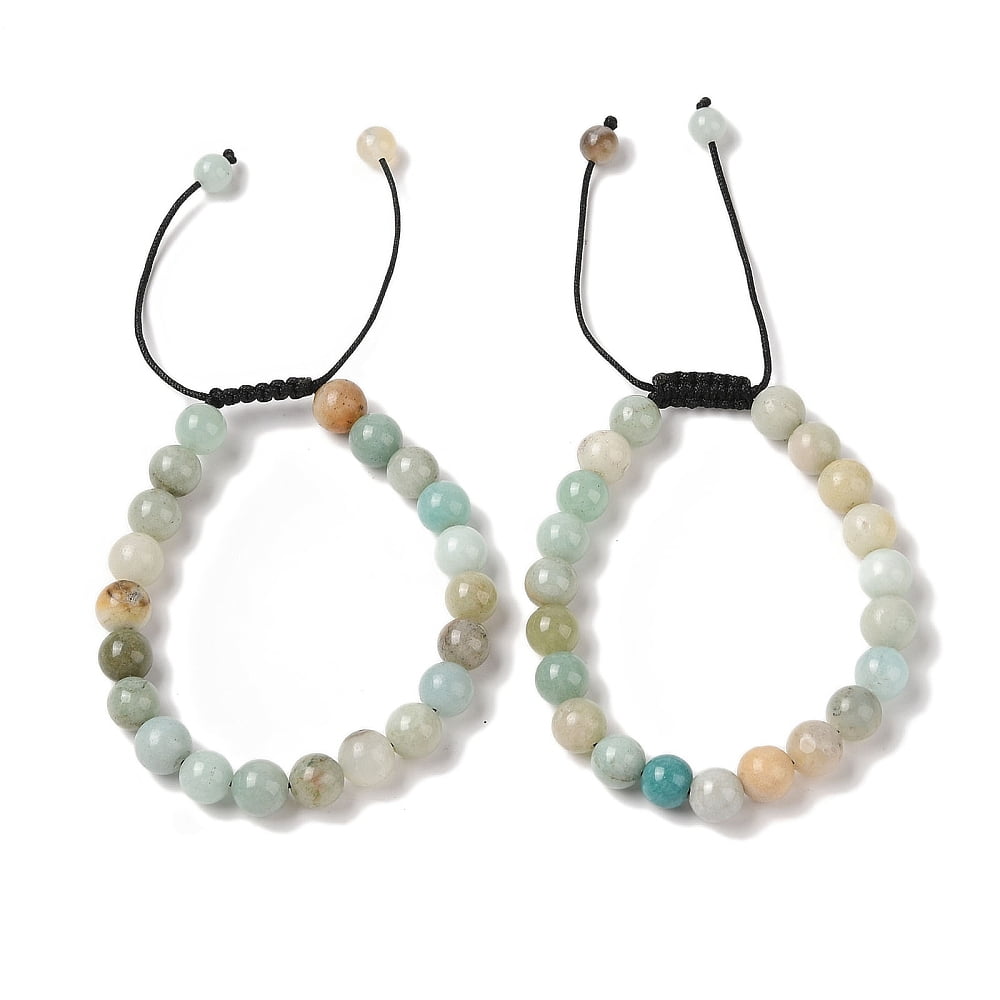8mm Round Natural Flower Amazonite Bead Bracelets Adjustable Nylon Cord ...