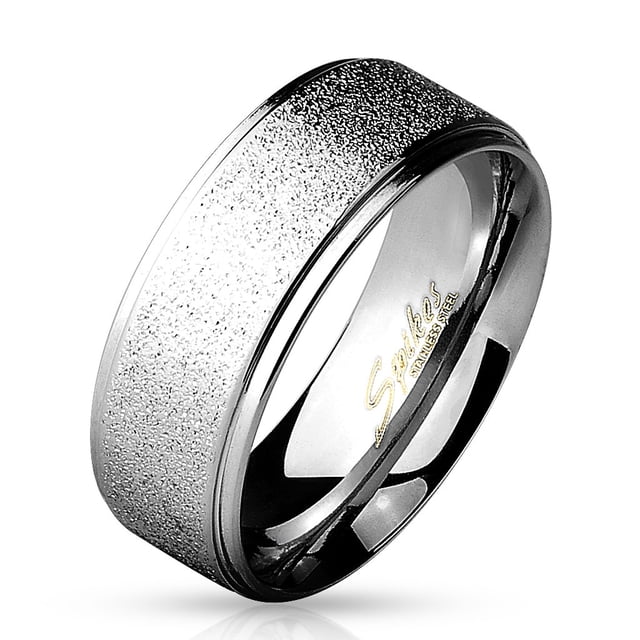 8mm Sand Finish Center w/Shiny Polished Stepped Edges 316L Stainless ...