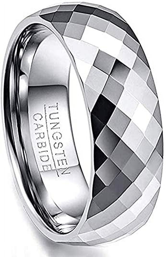8mm Silver Multi-Faceted Wedding Band for Men Domed Tungsten Carbide ...