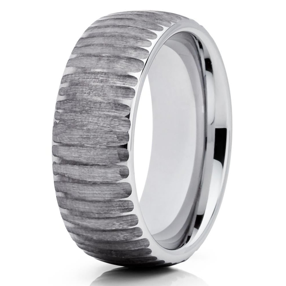 8mm Silver Tungsten Carbide Wedding Band Woodgrain Design Dome Gunmetal ...