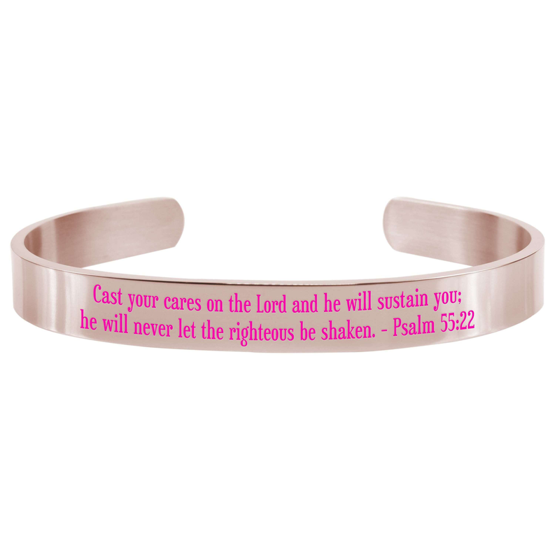8mm Solid Stainless Steel Colored Scripture Cuff In Rose Gold By Pink ...