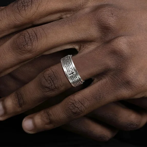 8mm Spinner Cross Ring for Men, Bible Prayer Finger Band, Stress ...