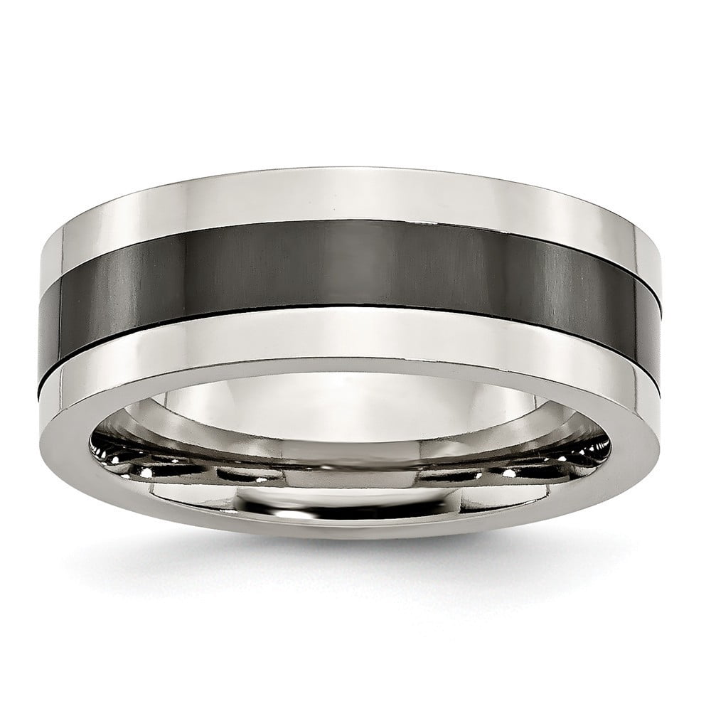 8mm Stainless Steel Base With Polished Black Ceramic Center Band Ring ...