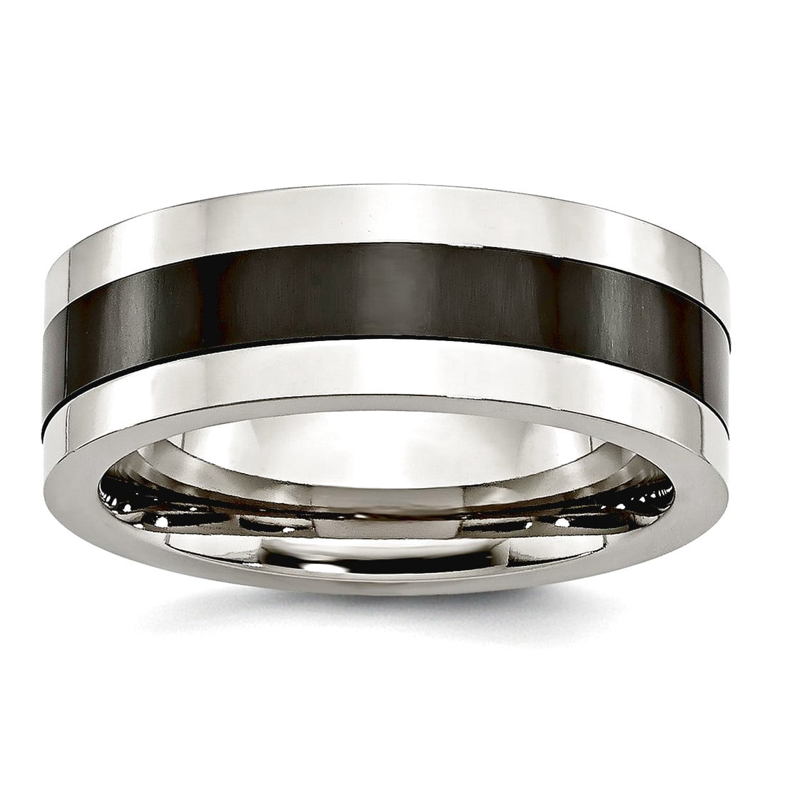 8mm Stainless Steel Base With Polished Black Ceramic Center Band Ring ...