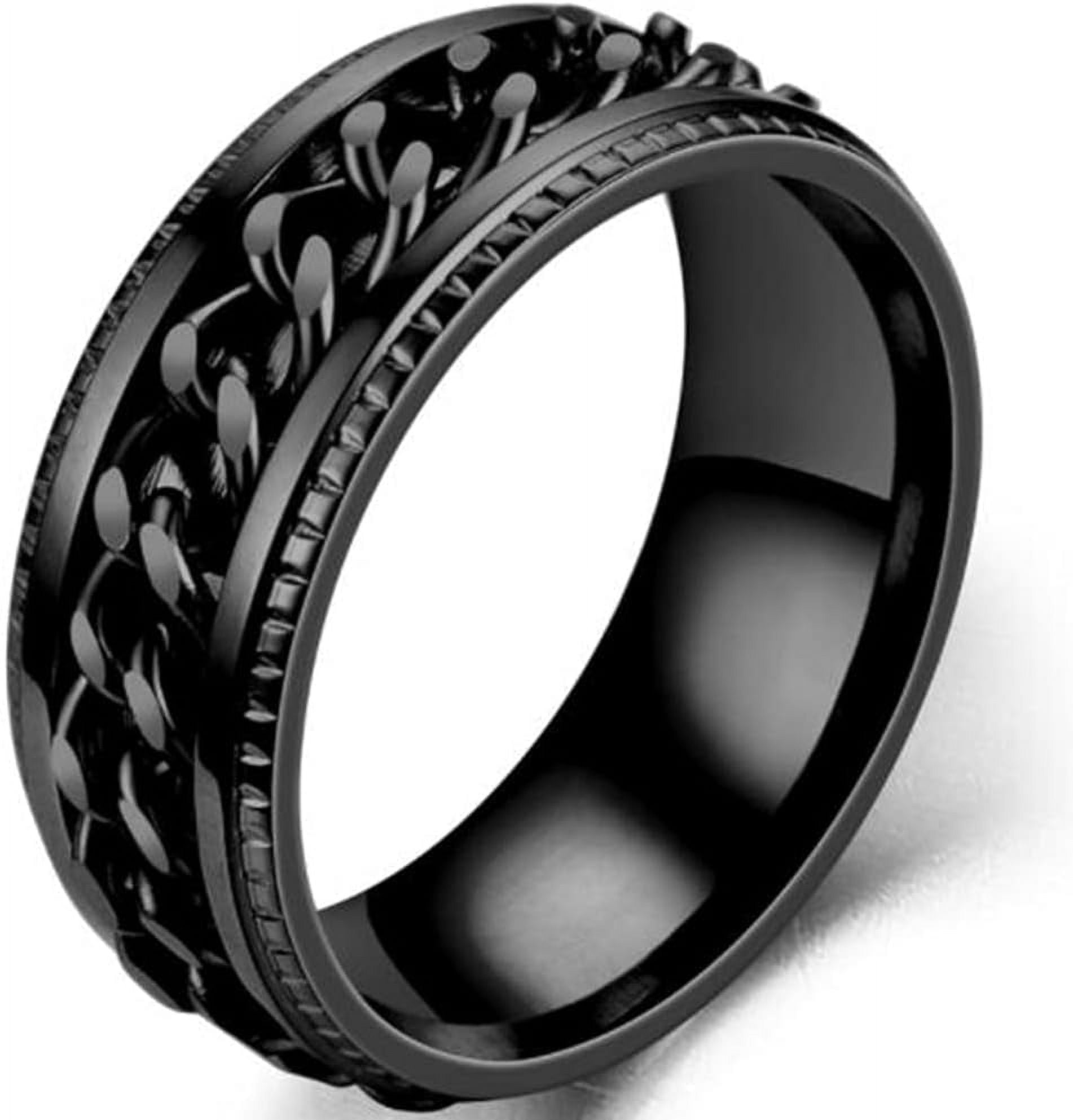 8mm Stainless Steel Chain Inlay Rotating Spin Wedding Band Biker Ring ...