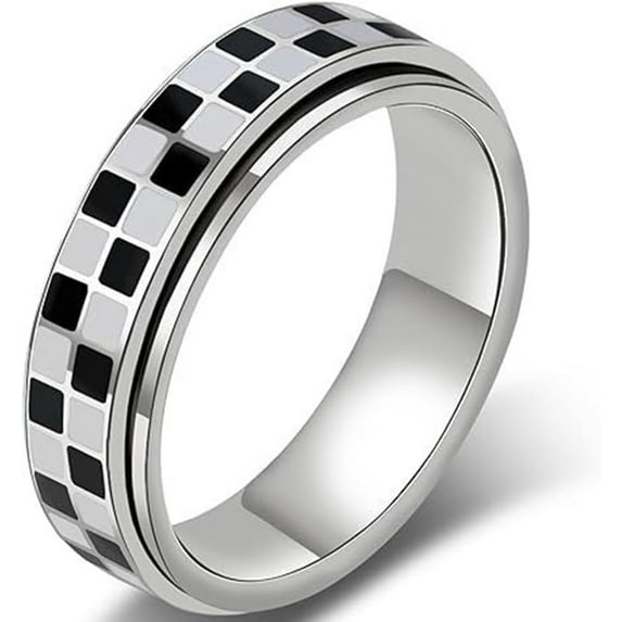 8mm Stainless Steel Checkerboard Chess Pattern Rotating SpinnerWedding ...