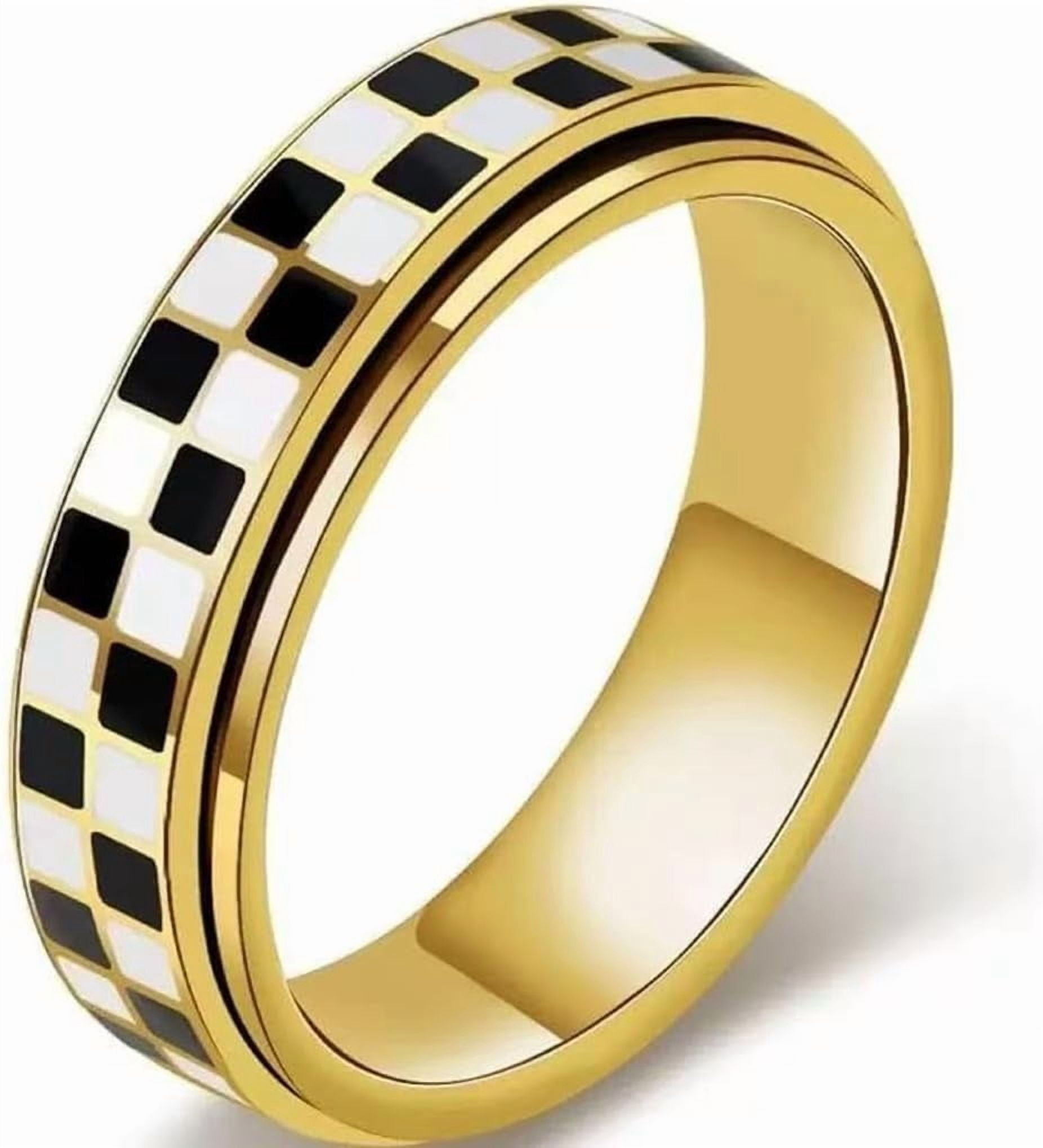 8mm Stainless Steel Checkerboard Chess Pattern Rotating SpinnerWedding ...