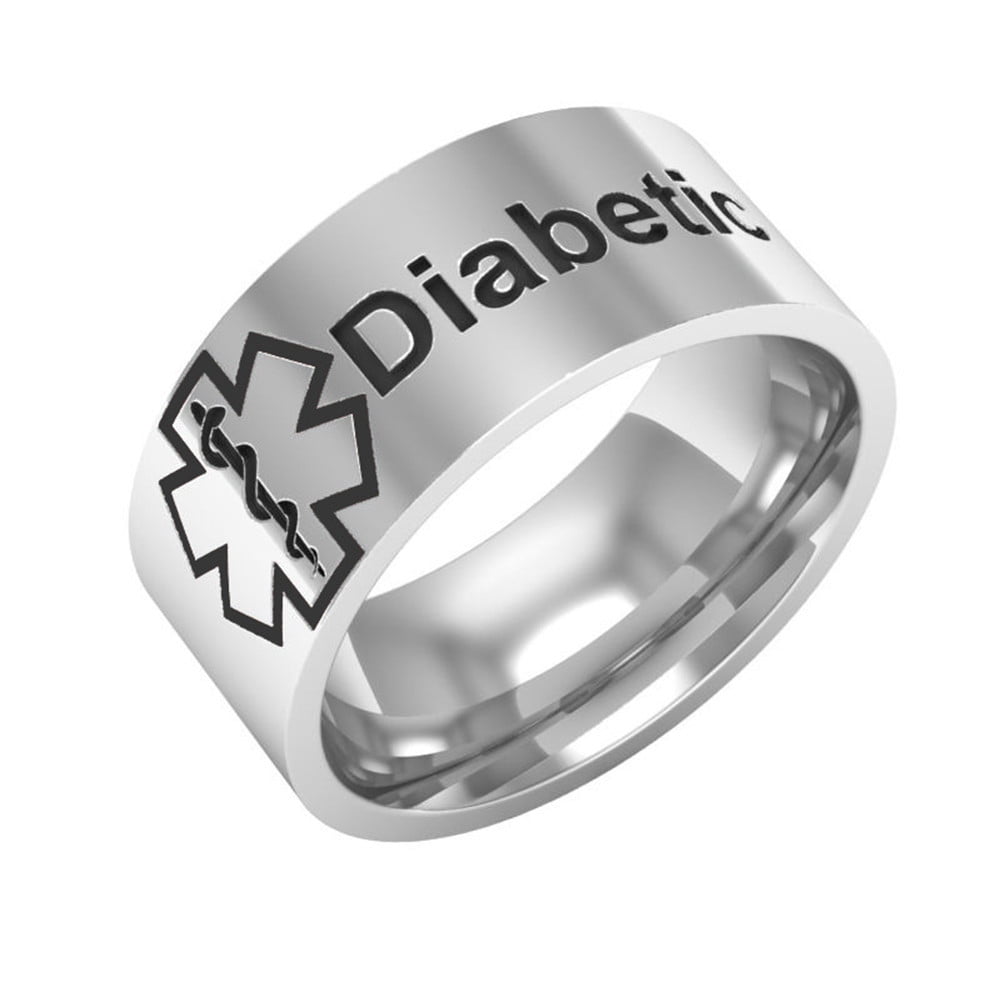 8mm Stainless Steel Medical Alert Diabetic Ring Diabetes Medical ID ...