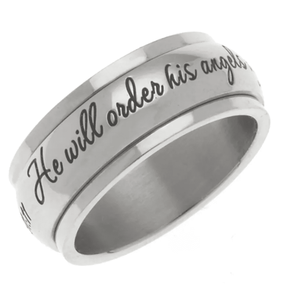 8mm Stainless Steel Women's Spinner Ring - For He Will Send His Angel ...