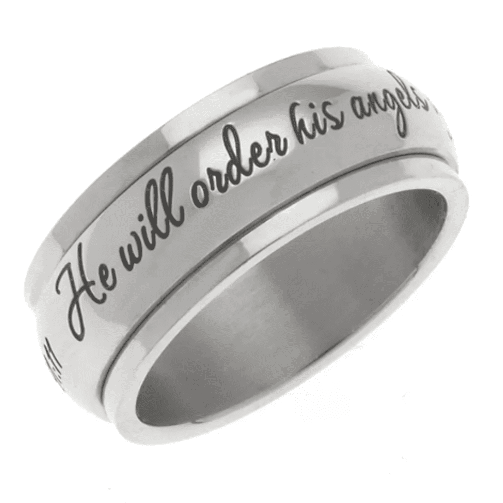 8mm Stainless Steel Women's Spinner Ring - For He Will Send His Angel ...