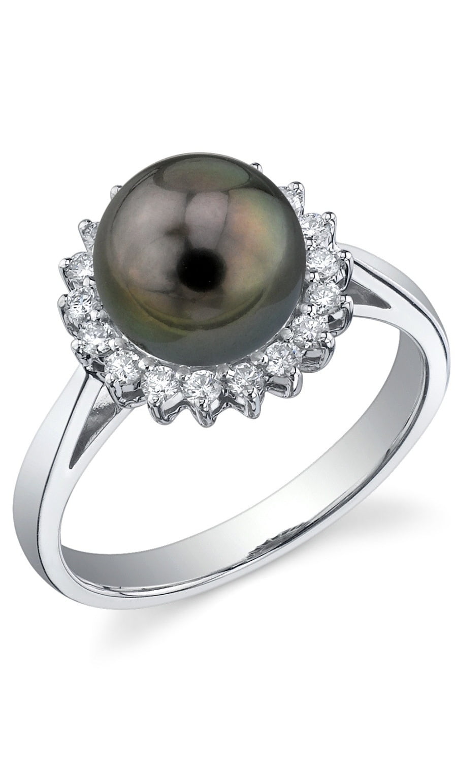 8mm Tahitian South Sea Cultured Pearl & Diamond Solar Ring in 14K Gold ...
