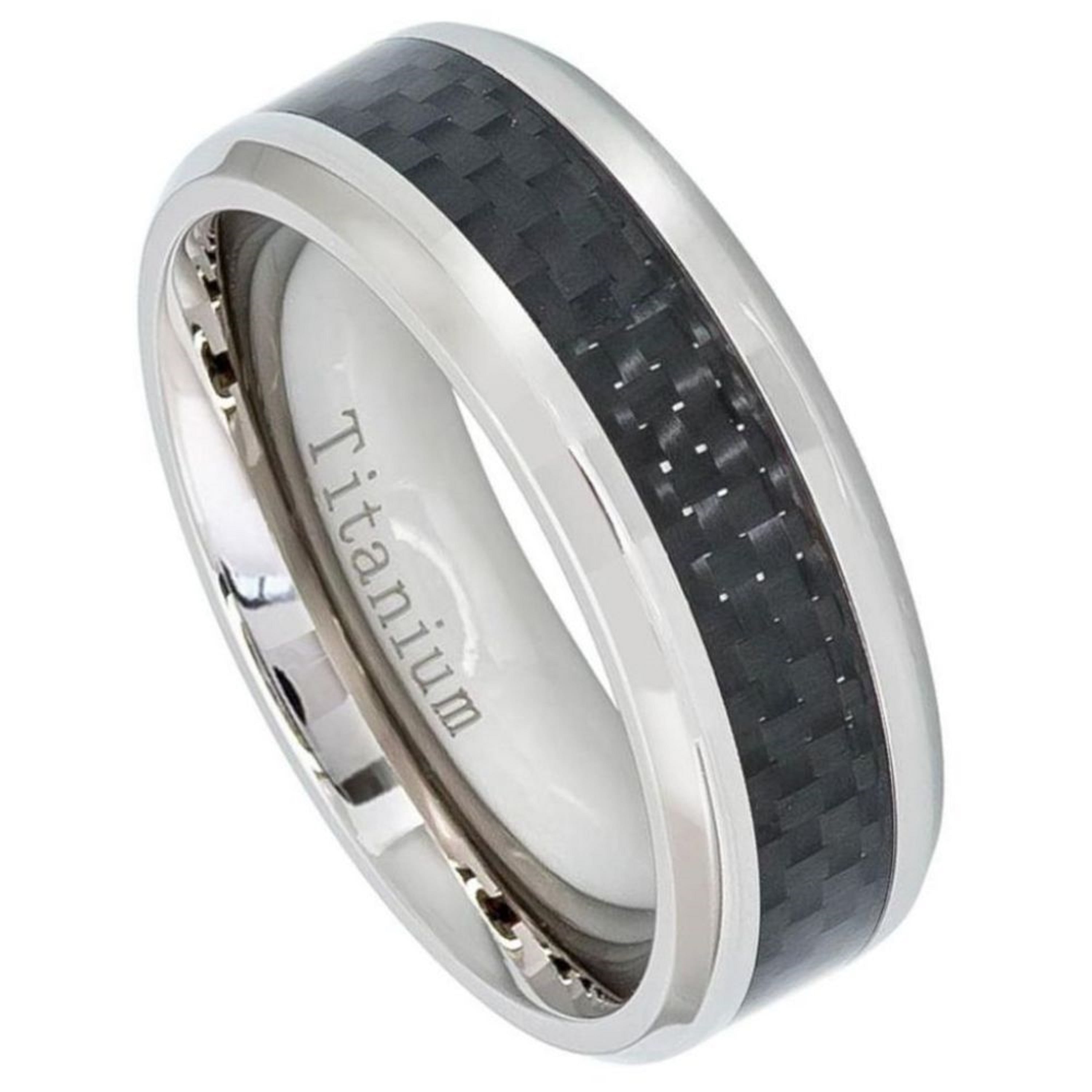 8mm Titanium Band High Polished Titanium Ring with Black Carbon Fiber ...