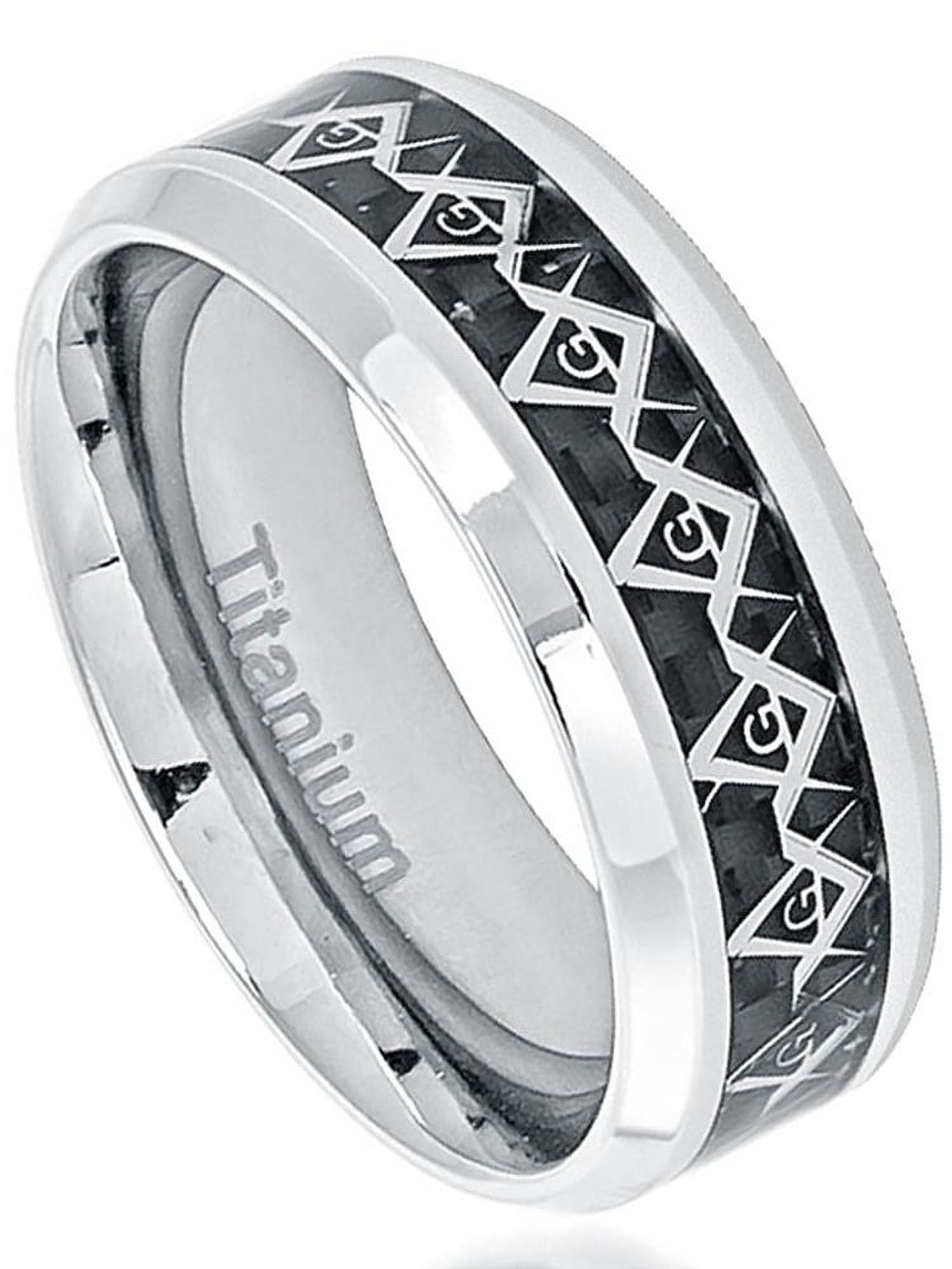 8mm Titanium Masonic Symbol Inlay over Black Carbon Fiber Inlay Wedding ...