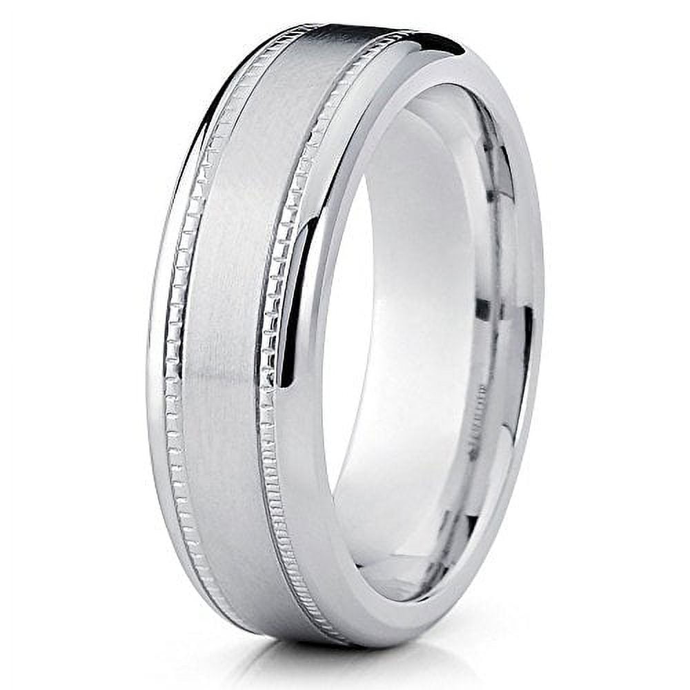 8mm Titanium Wedding Band White Titanium Ring Brushed Finish Milgrain ...
