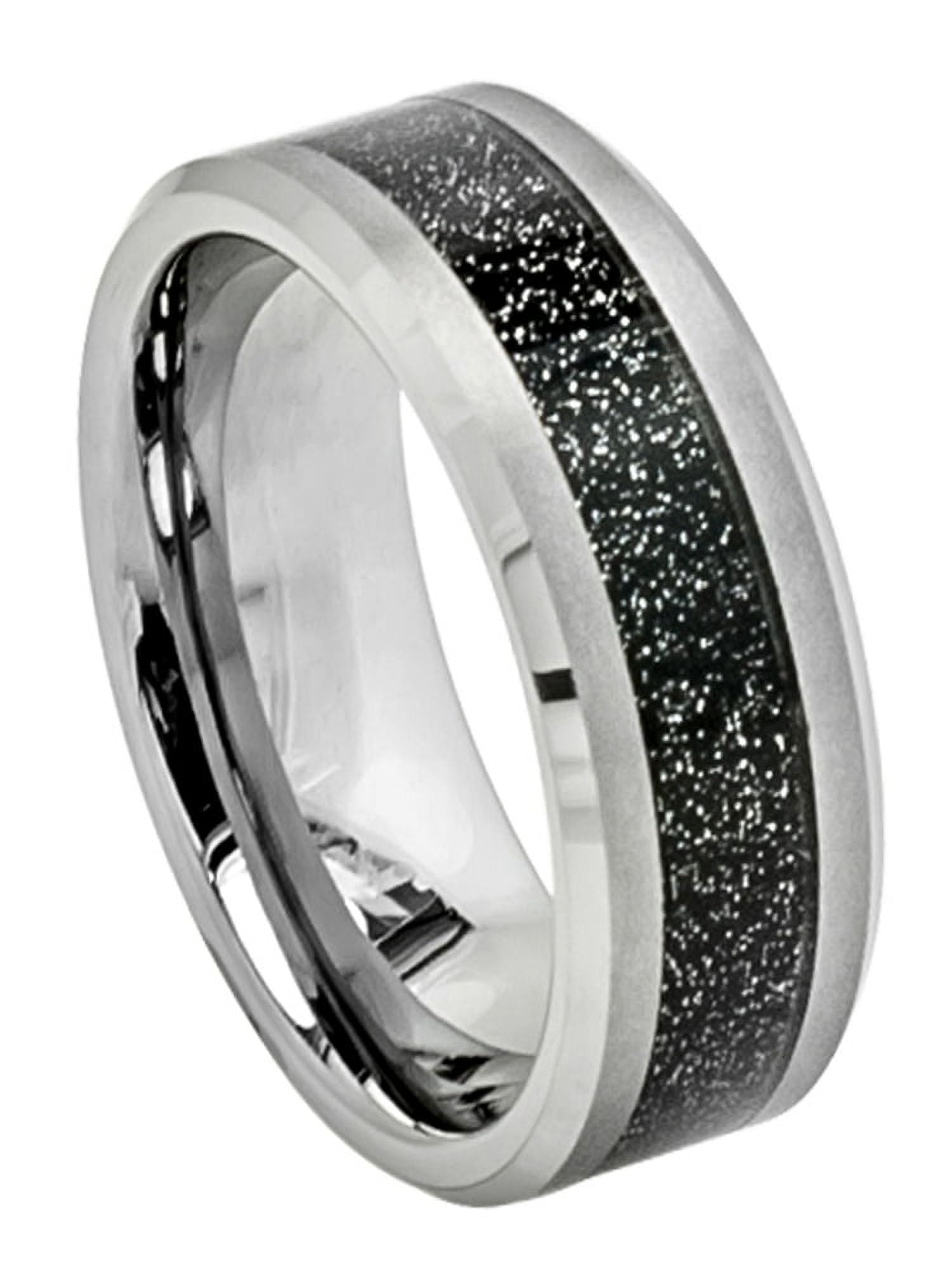 8mm Tungsten Carbide Beveled Edge Sand Blast Glitter Inlay High Wedding ...
