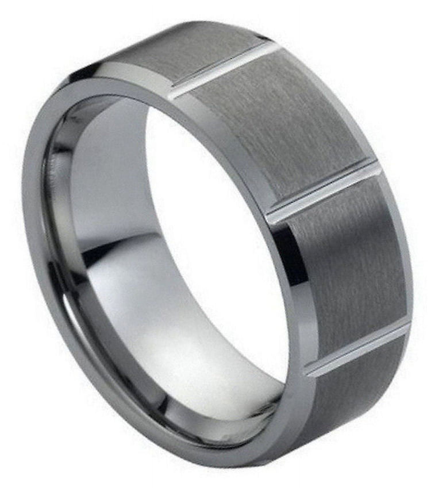 8mm Tungsten Carbide Brushed with Shiny Grooves & beveled edge Wedding ...