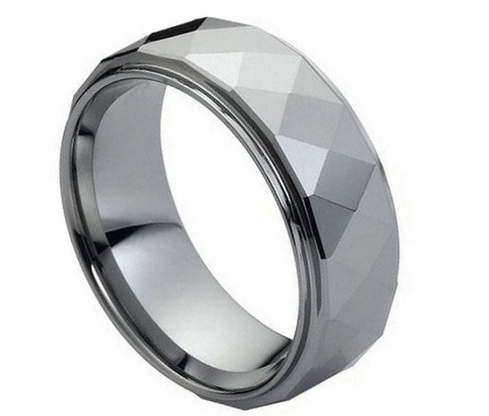 8mm Tungsten Carbide Facet Cut Square Pattern Wedding Band Ring For Men ...