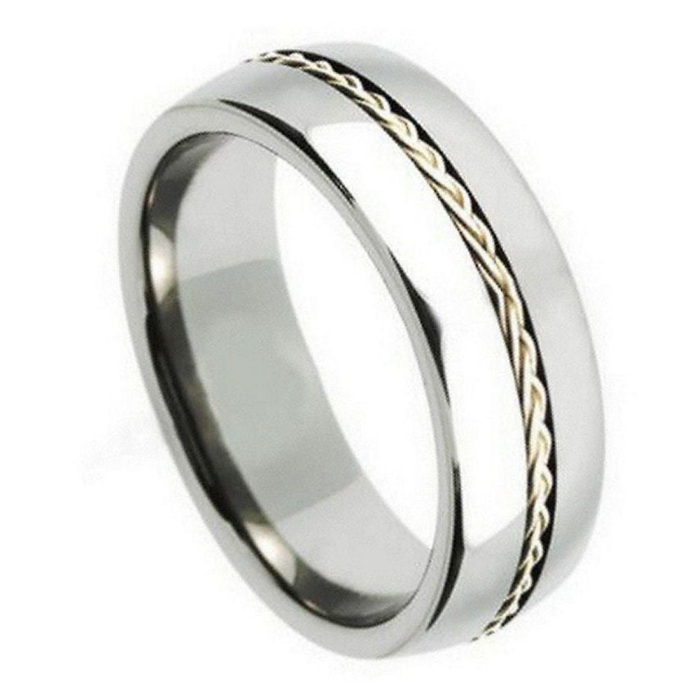 8mm Tungsten Carbide Grooved with Braided Sterling Silver Insert ...