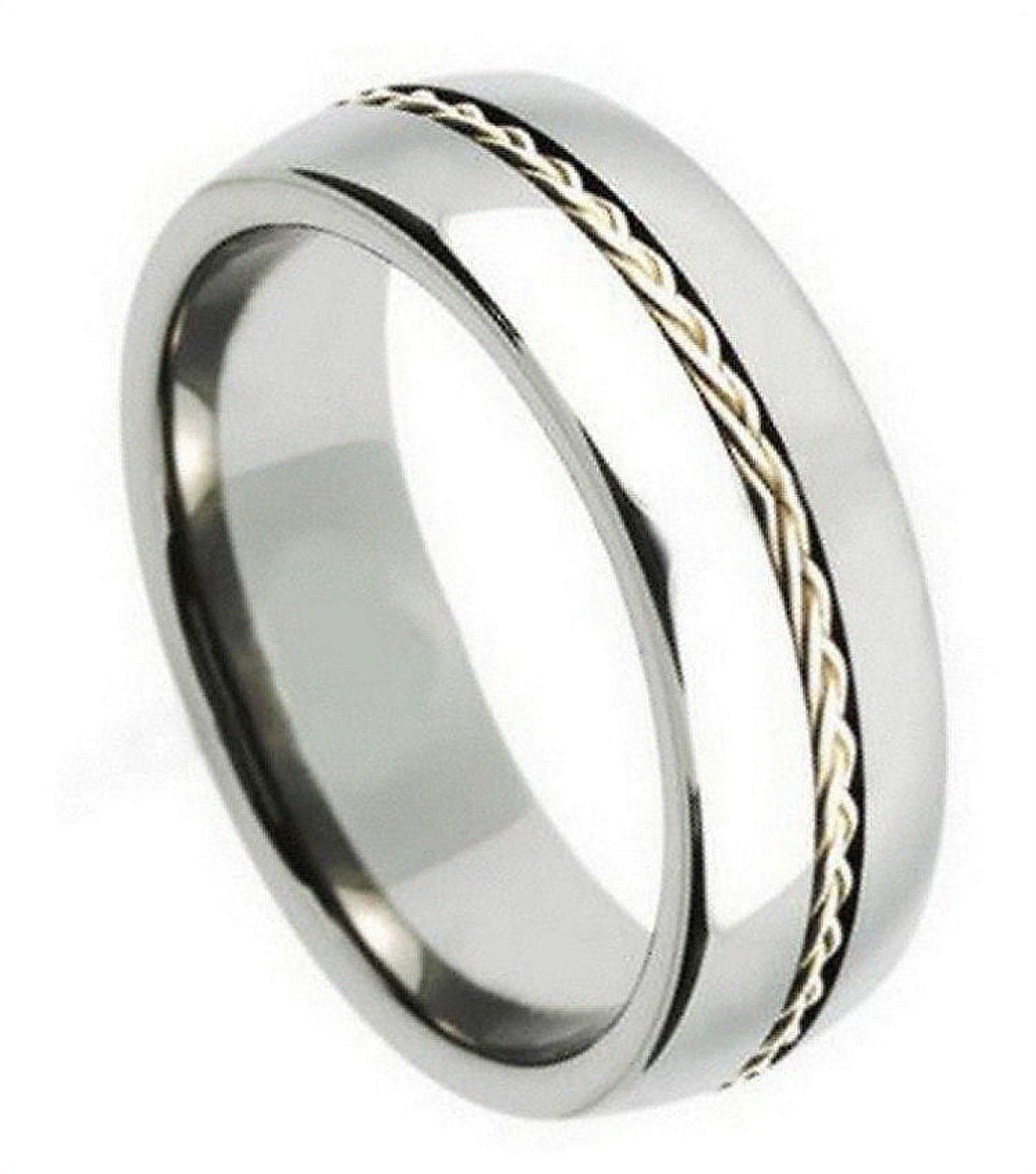 8mm Tungsten Carbide Shiny With .925 Silver Braided Rope Inlay Wedding ...
