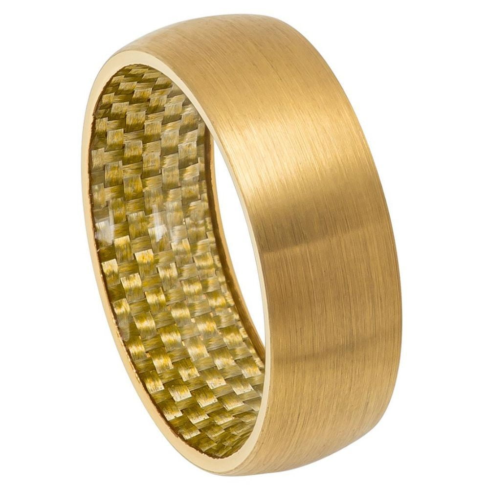 8mm Tungsten Carbide Yellow Gold Tone IP Plated Domed Ring with Golden ...